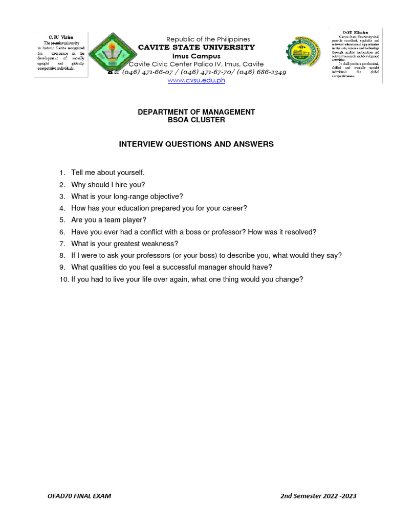 Ofad 70 Final Interview Qa | PDF