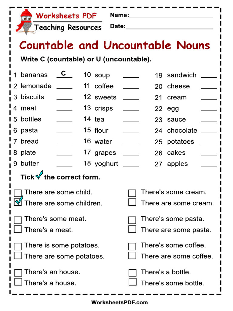 Write C Countable or U Uncountable | PDF