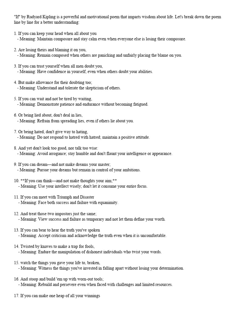 Line-by-Line Analysis of "If" Poem | PDF