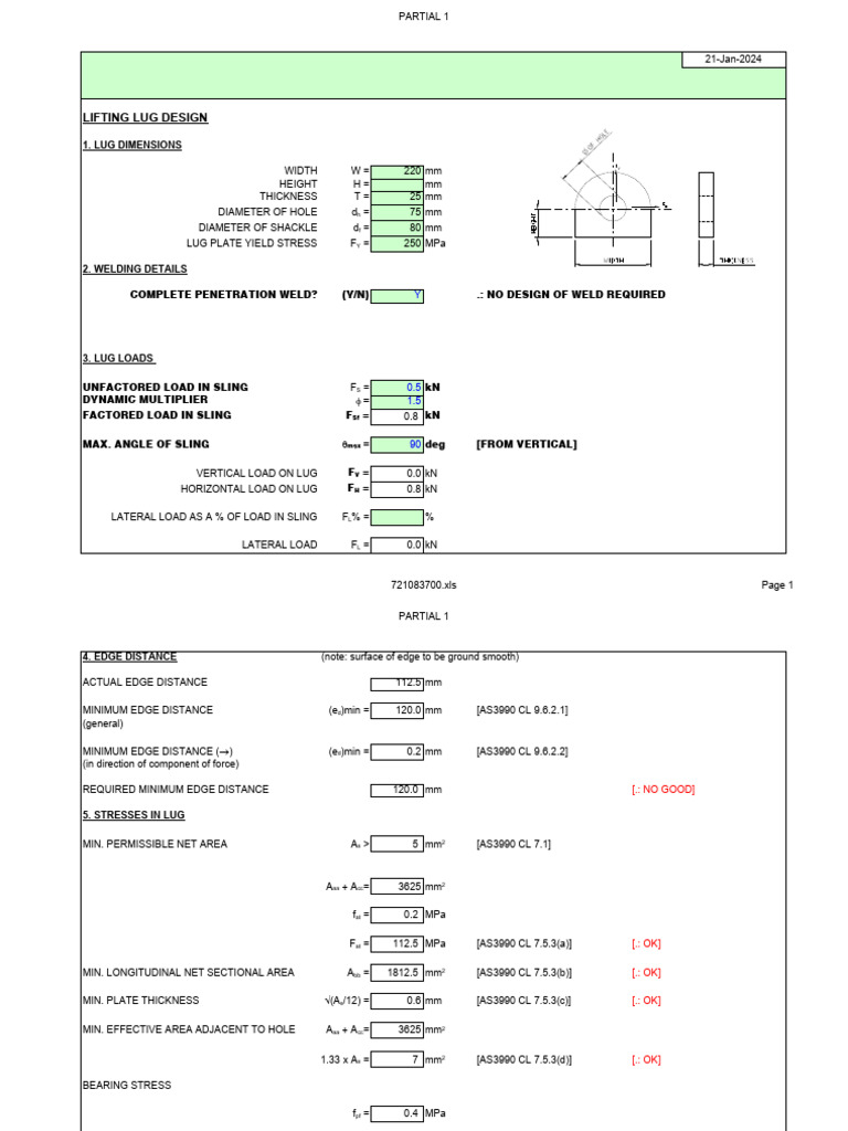 Lifting Lug Design B 01 | PDF | Bending | Stress (Mechanics)