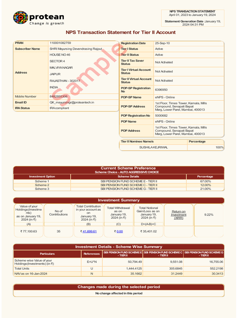 NPS Transaction Statement Summary | PDF