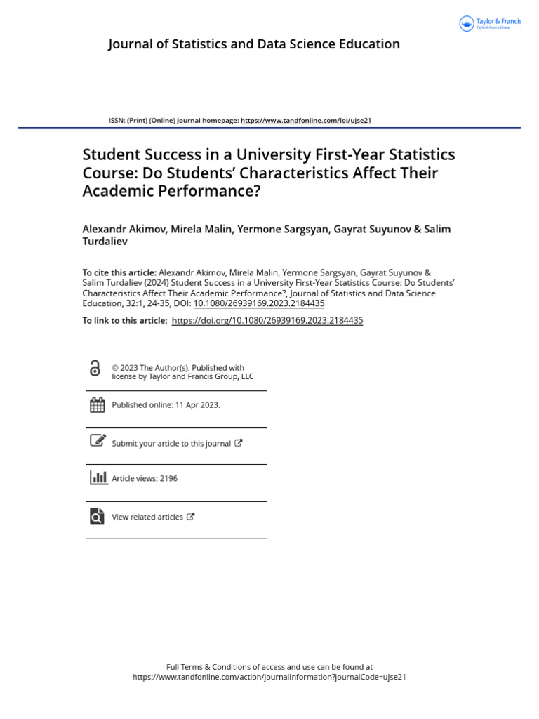 Student Success in A University First-Year Statistics Course Do ...