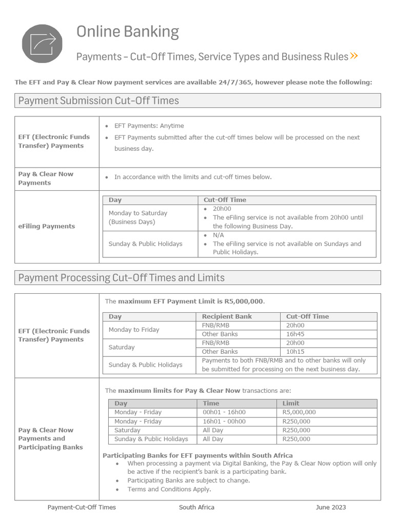 FNB Payment Cut-Off Times Overview | PDF | Market (Economics ...