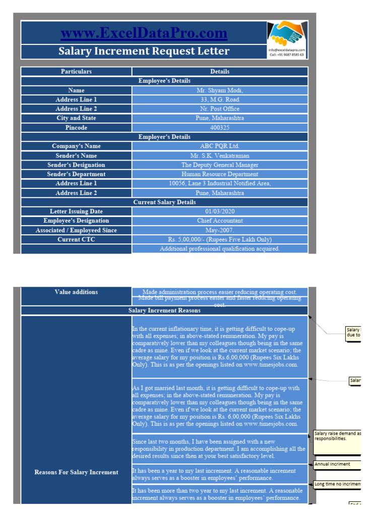 Salary Increment Request Letter Excel Template | PDF | Salary | Business