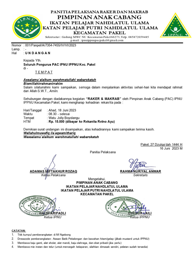 Undangan Raker Ipnu Ippnu | PDF