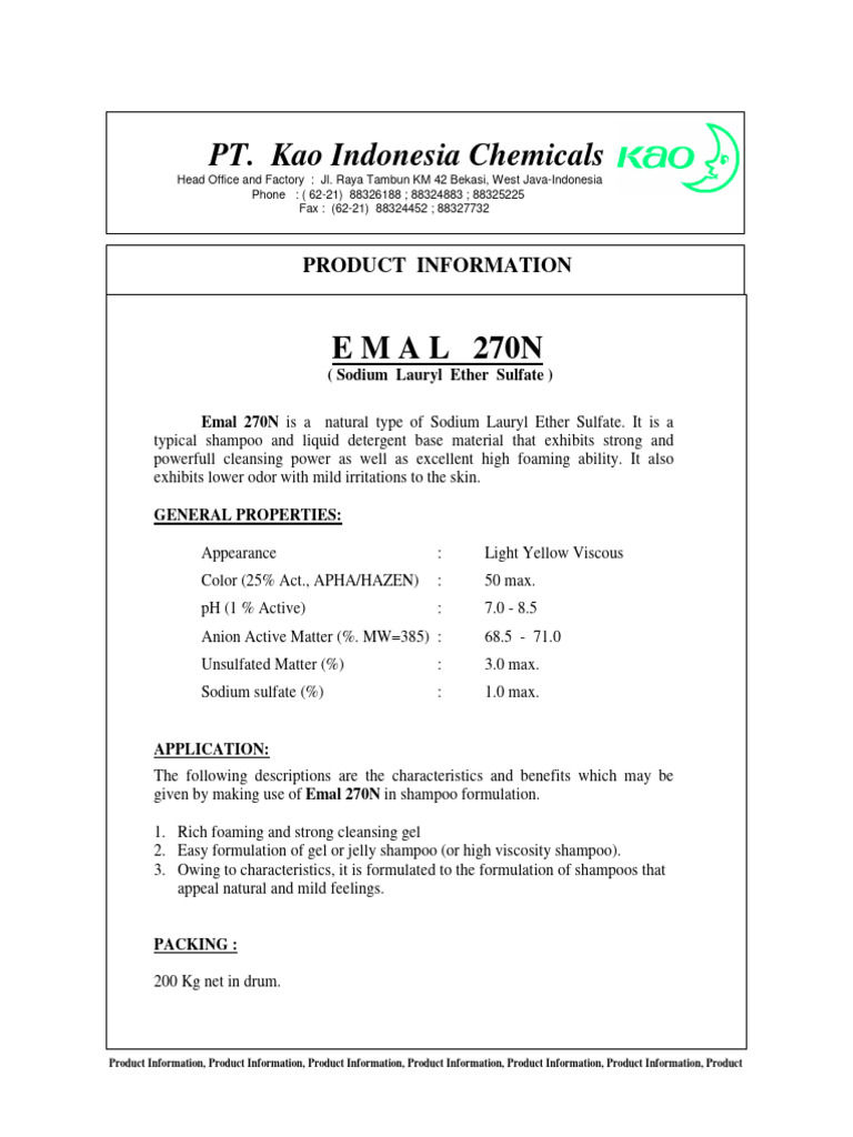 EMAL 270N Sodium Lauryl Ether Sulfate | PDF