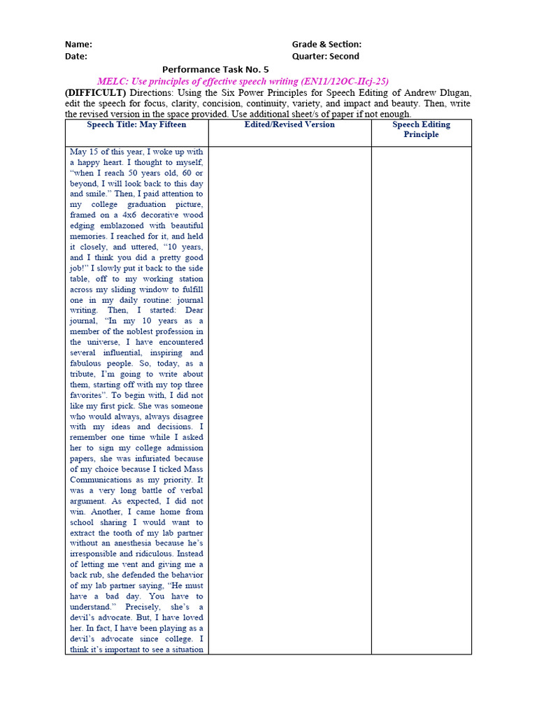 Speech Editing Insights by Andrew Dlugan | PDF