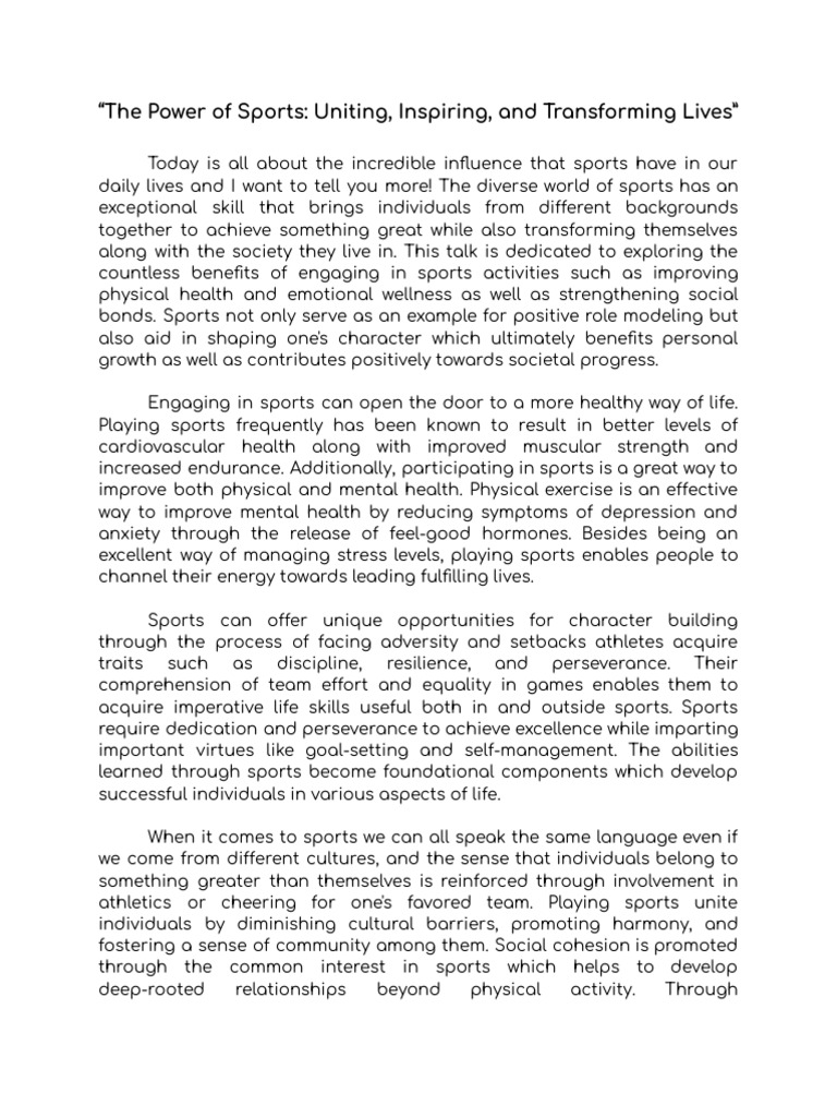 The Power of Sports - Uniting, Inspiring, and Transforming Lives | PDF ...