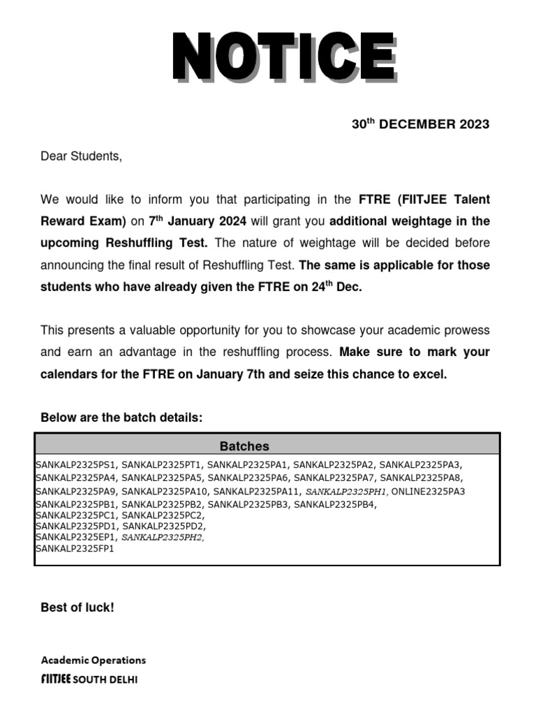 Notice Ftre & Reshuffling Test-1 | PDF