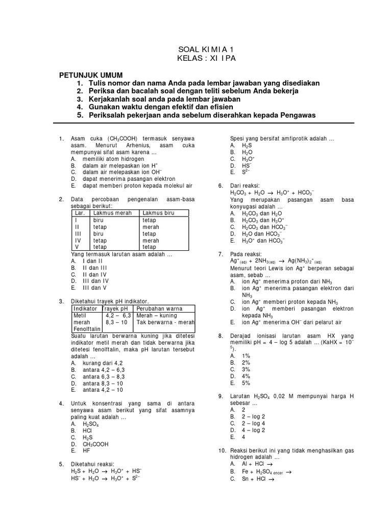Adoc - Pub - Soal Kimia 1 Kelas Xi Ipa | PDF
