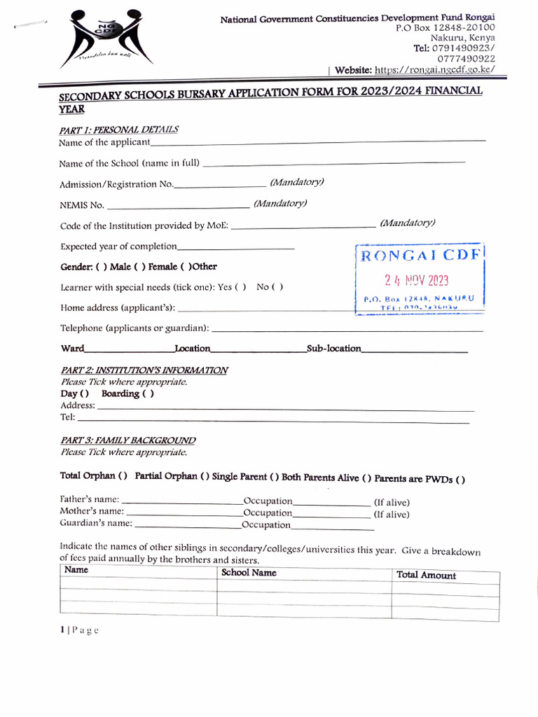 Secondary Bursary Form | PDF