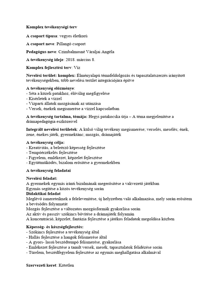 Komplex Tevékenységi Terv | PDF