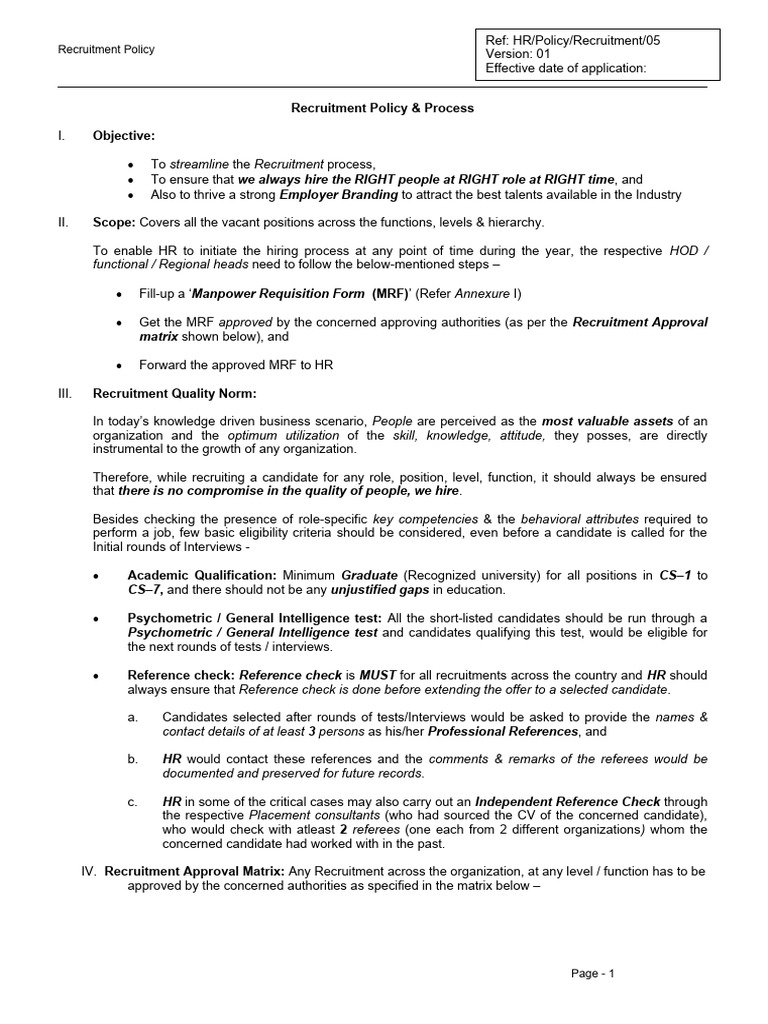 Comprehensive Recruitment Policy Guide | PDF | Recruitment | Business