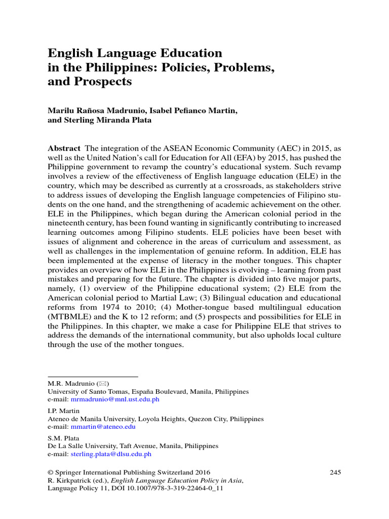 02 English Language Education in The Philippines | PDF | Educational ...