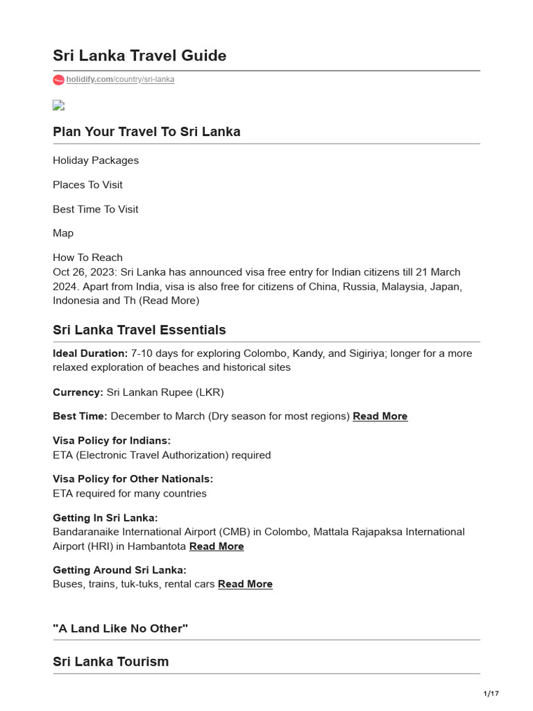 Sri Lanka Travel Guide | PDF | Sri Lanka