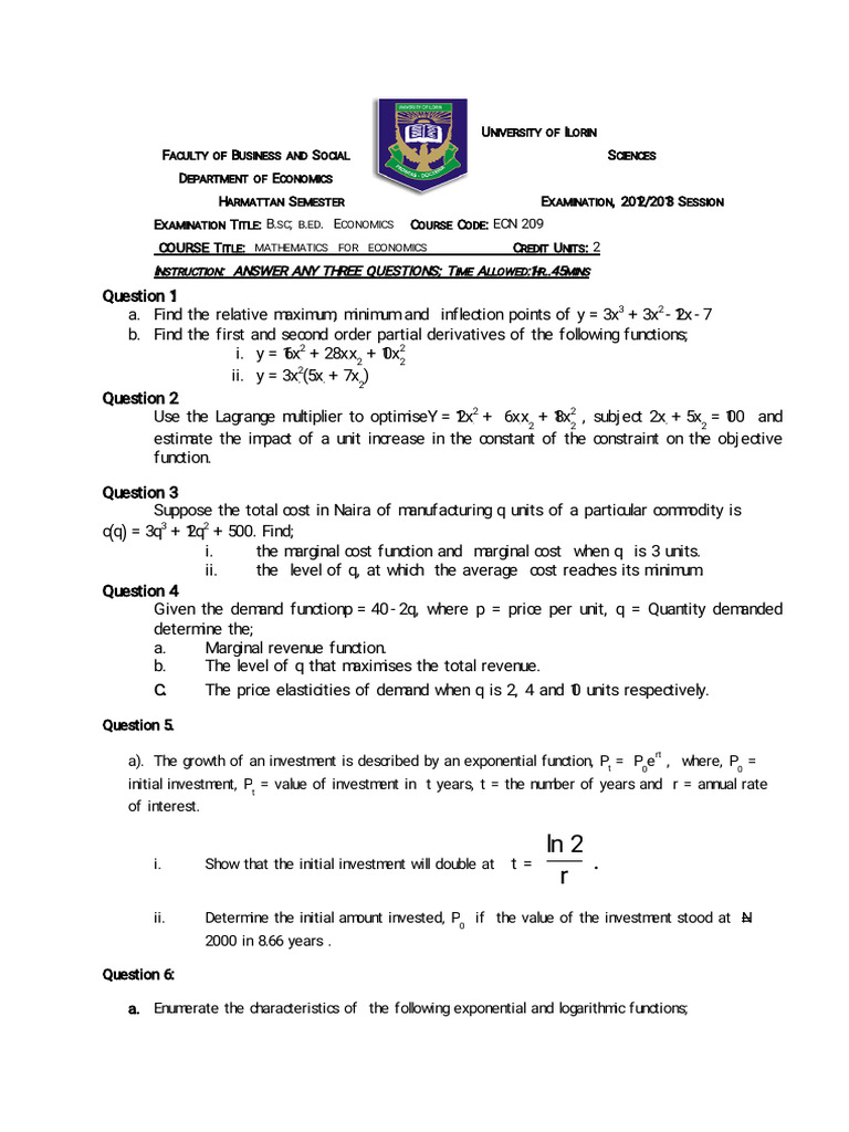 ECN209P Past Question | PDF