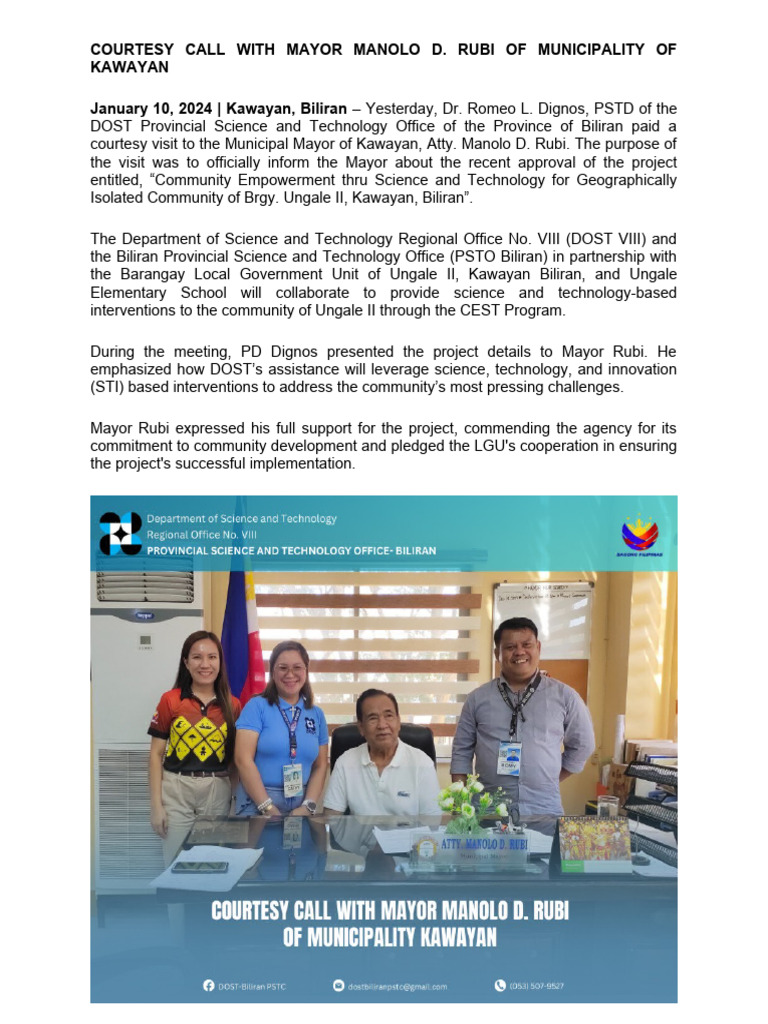 Article Courtesy Call With Mayor Manolo D. Rubi Kawayan Municipal | PDF ...