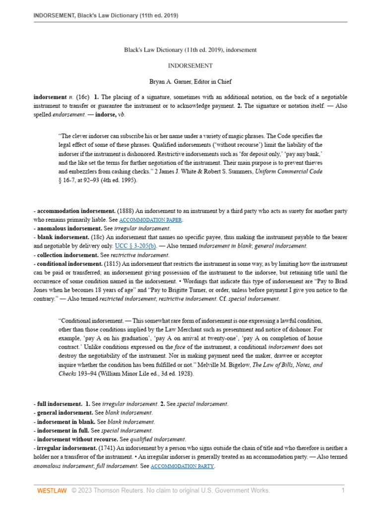 INDORSEMENT | PDF | Negotiable Instrument | Business