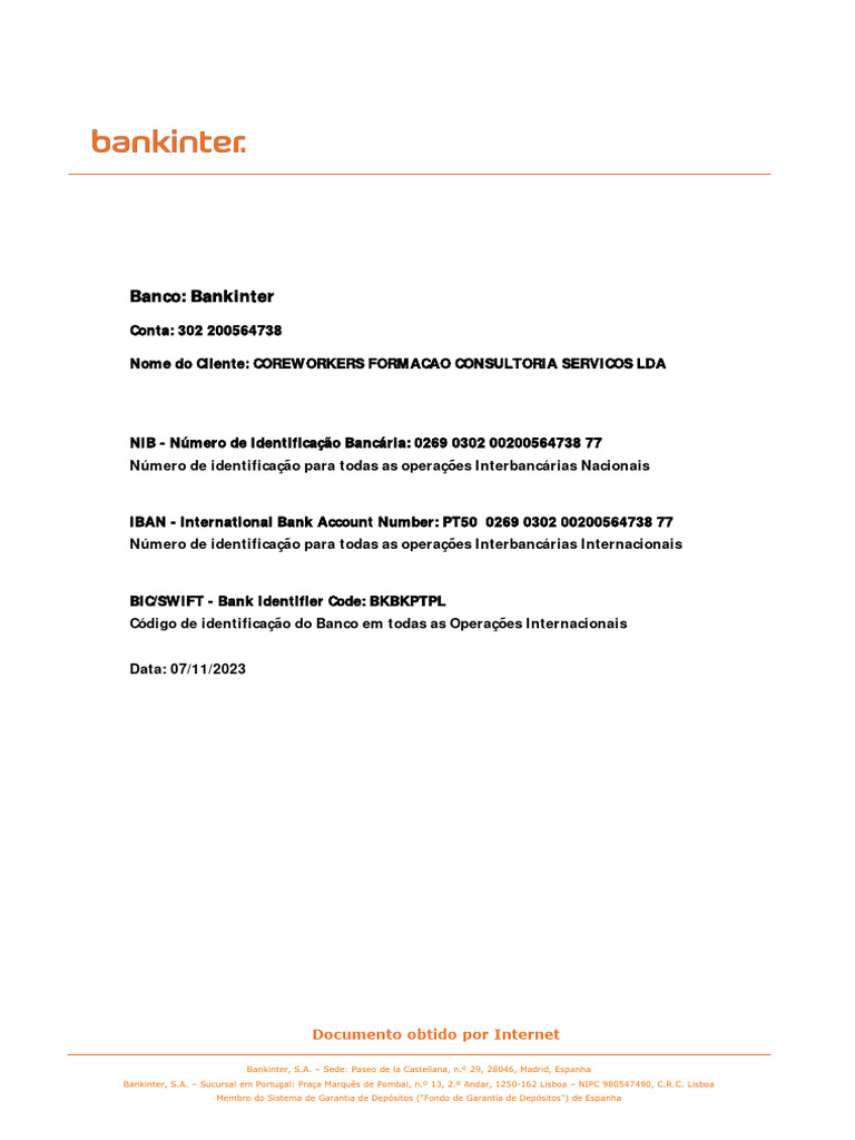 Dados Bancários do Bankinter em Portugal | PDF | Finanças e ...