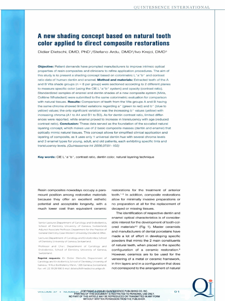 A New Shading Concept - Didier Dierchi | PDF | Tooth Enamel | Dentin