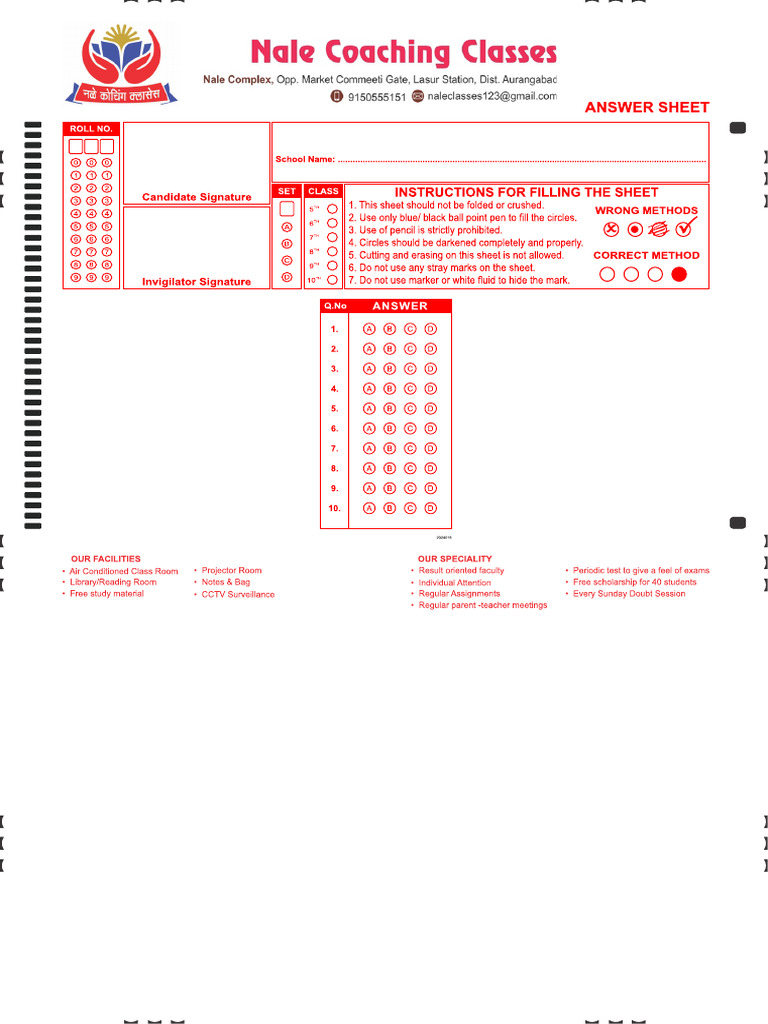 10 Questions OMR Sheet | PDF