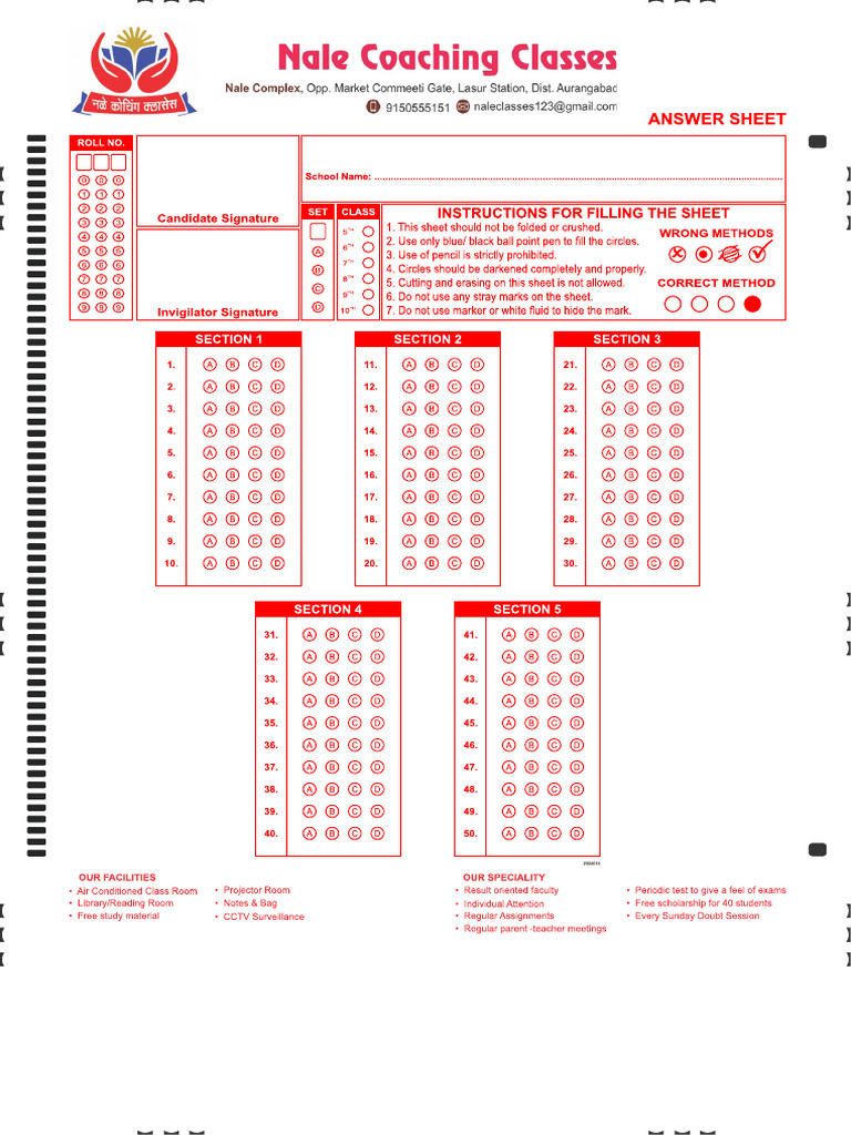 50 Questions OMR Sheet | PDF