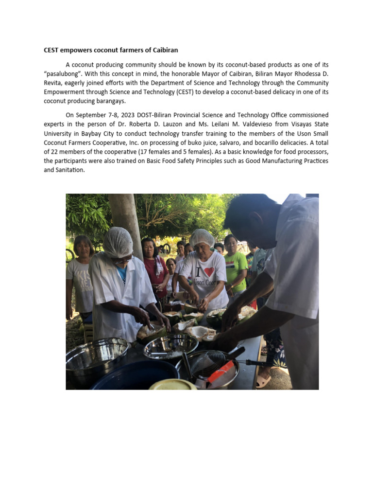 CEST Empowers Coconut Farmers of Caibiran | PDF