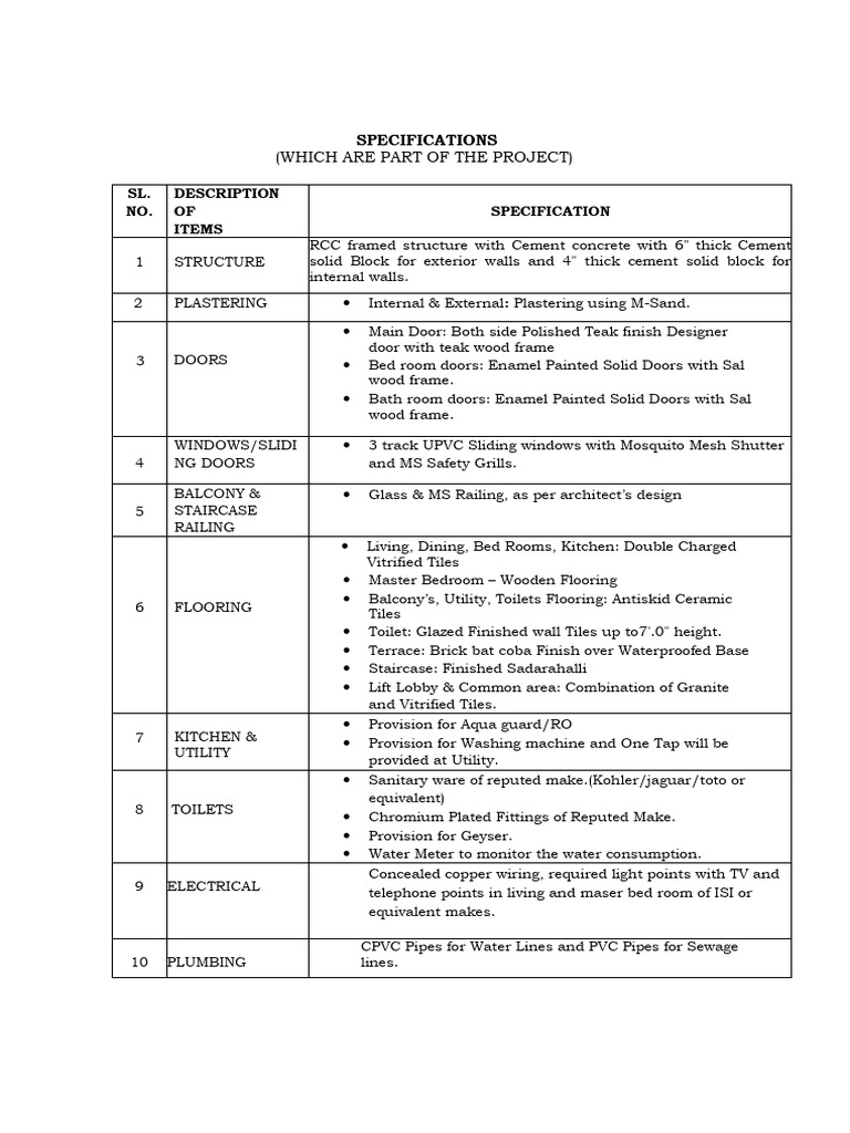 Proposed Specifications | PDF | Tile | Door