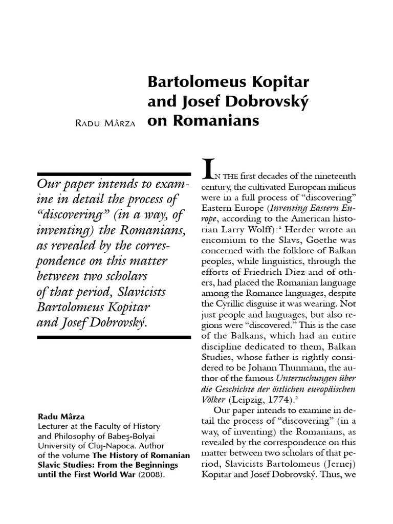 Bartolomeus Kopitar and Josef Dobrovsky | Download Free PDF | Slavs | Philology