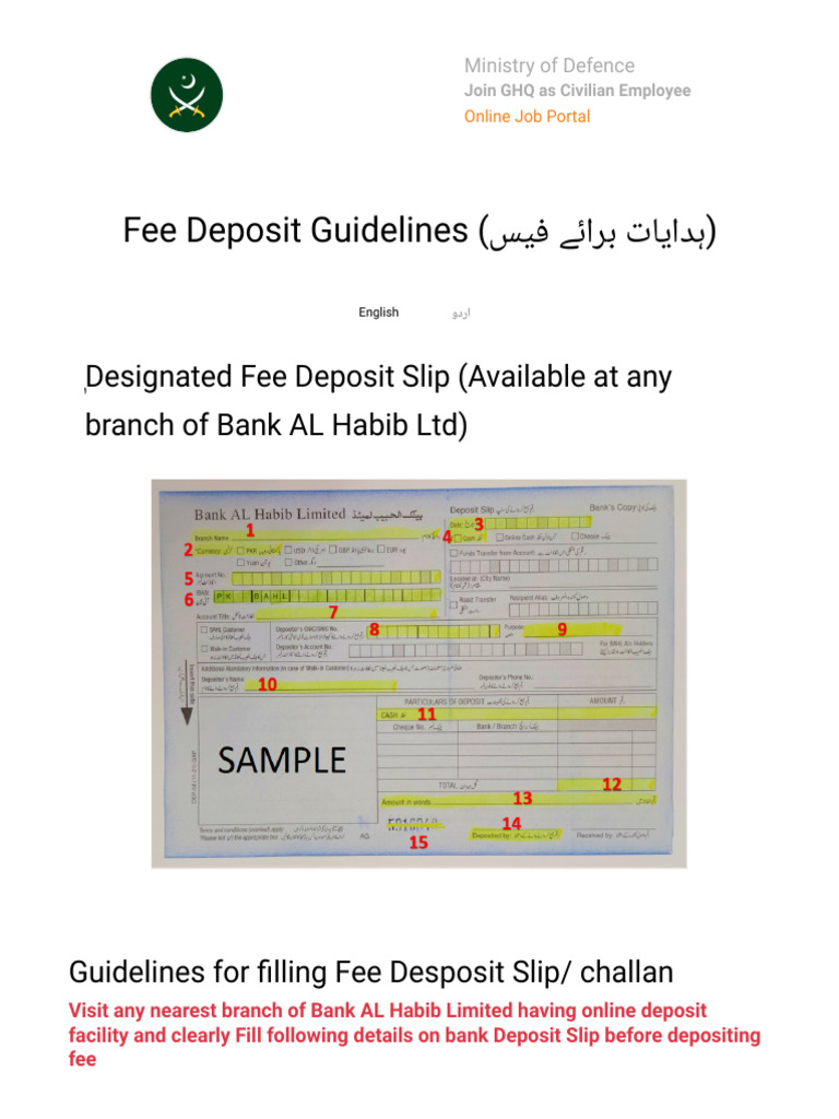 Fee Deposit Guidelines (ﺲﯿﻓ ﮯﺋاﺮﺑ تﺎﯾاﺪﮨ) : ٖDesignated Fee Deposit ...