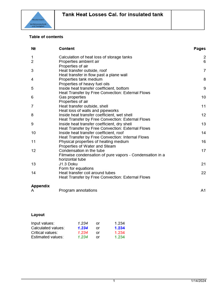 Tank Heat Losses Cal. For Insulated Tank | PDF | Heat Transfer ...