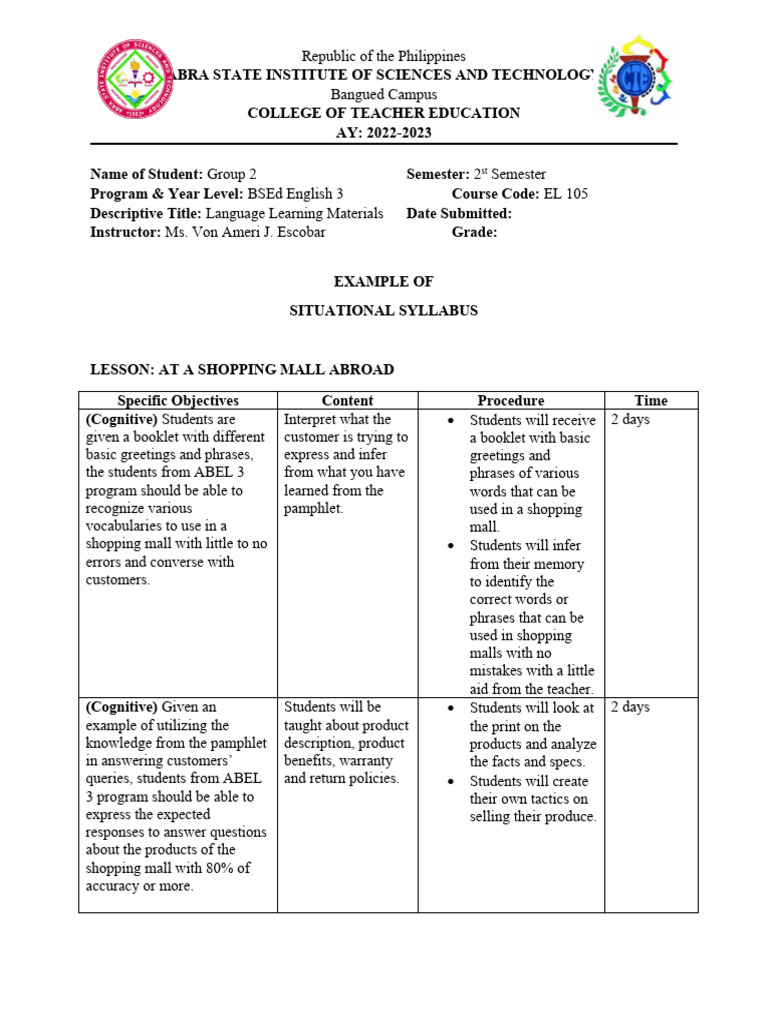 Situational Syllabus | PDF