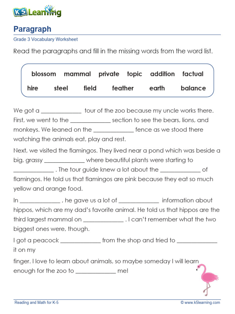 Grade 3 Paragraph Insert Words 2 | PDF