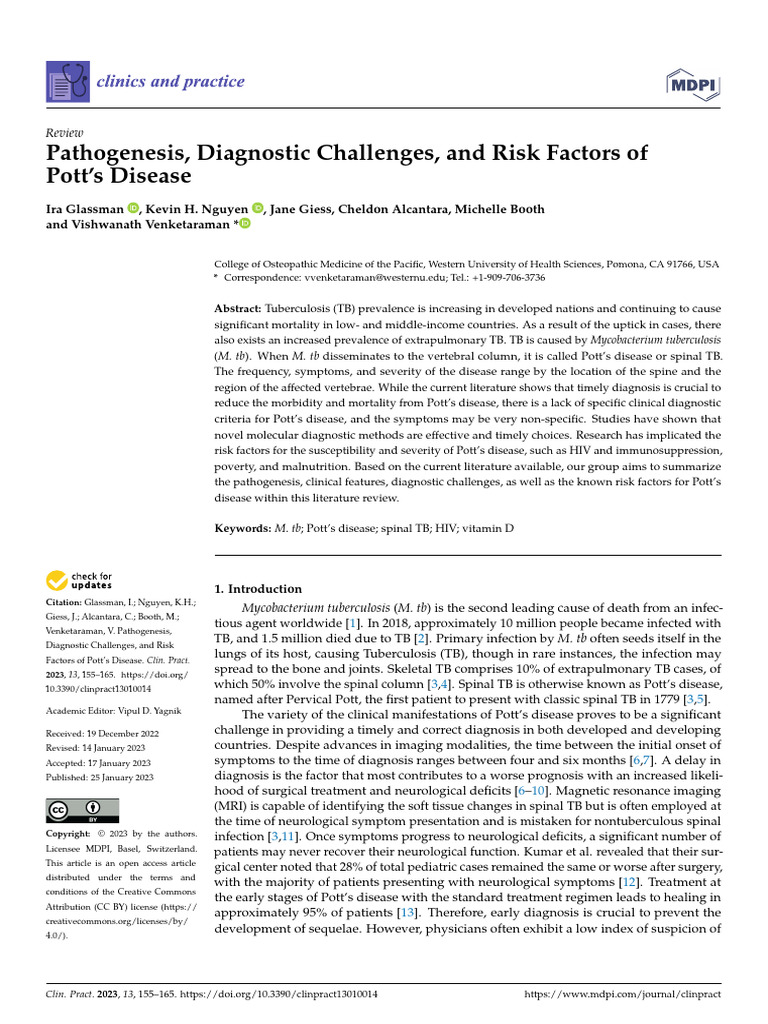 Pathogenesis, Diagnostic Challenges, and Risk Factors of Potts Disease ...