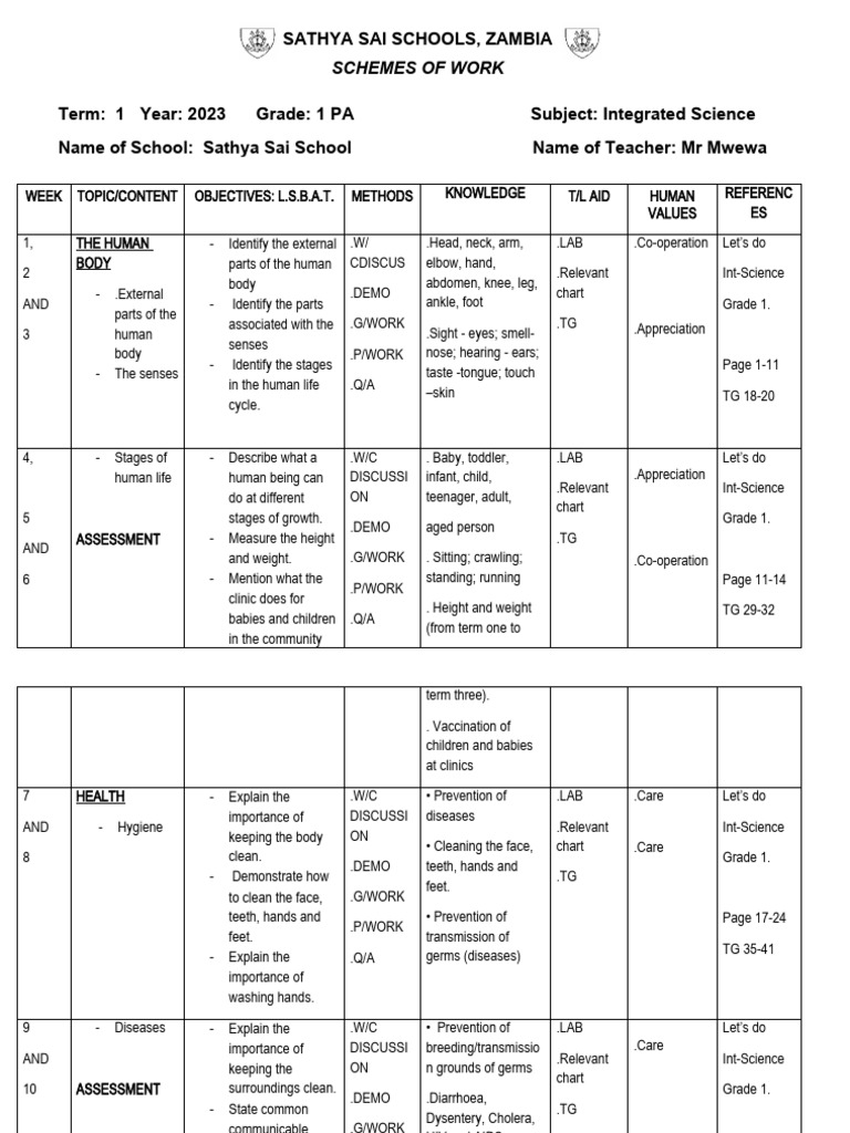 Schemes of Work g1 Int-Sci Term 1 & 2 | PDF
