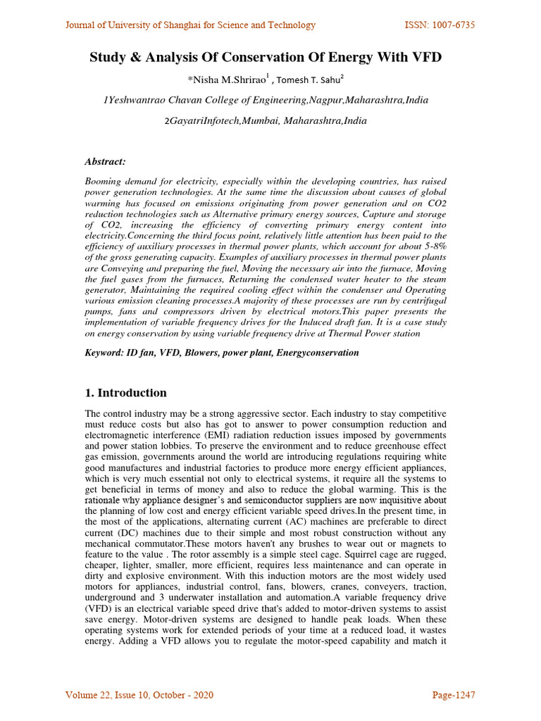 Study Analysis of Conservation of Energy With VFD | PDF | Power Inverter | Rectifier