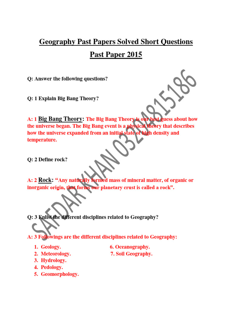 Geography Past Papers Solved Short Questions | PDF | Rock (Geology) | Earth