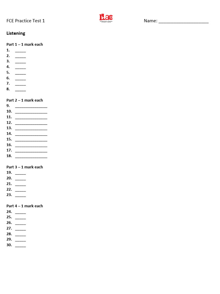 FCE Practice Test 1 Answers | PDF