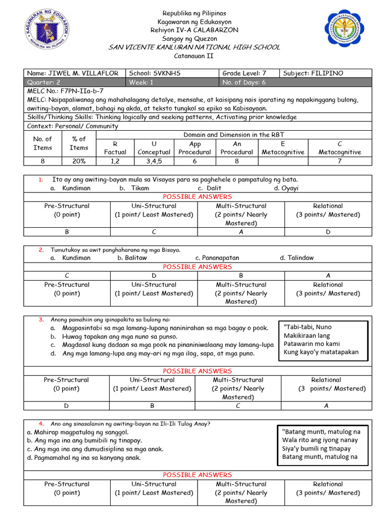 TQ Filipino 2nd | PDF