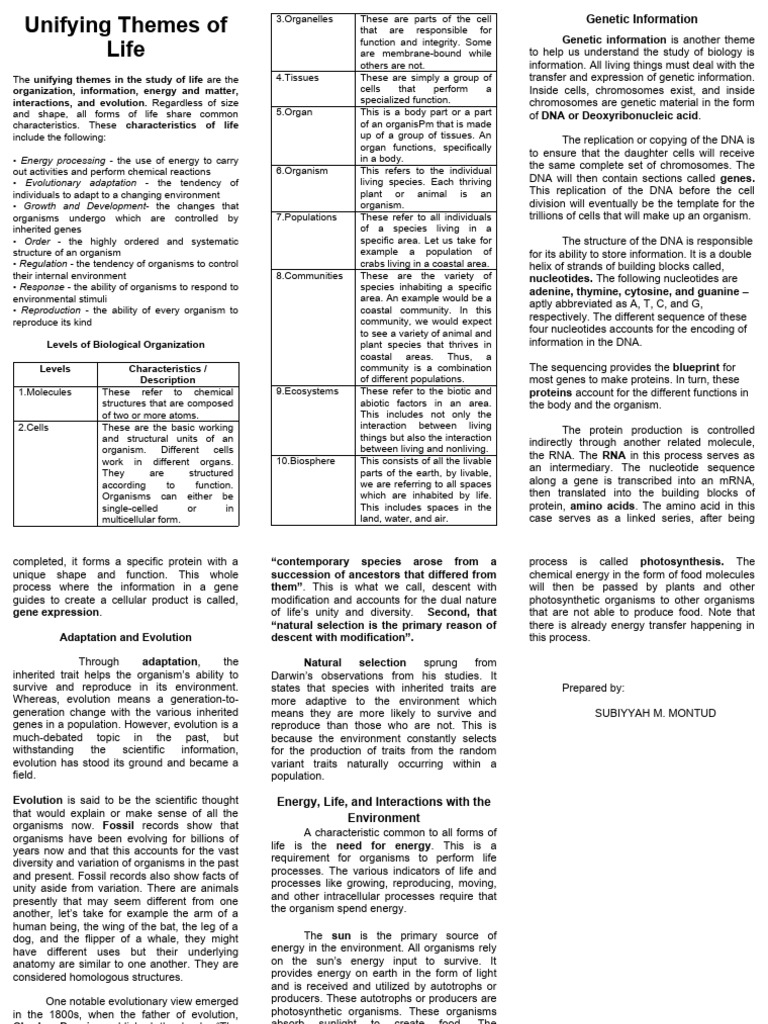 Unifying Themes of Life | PDF | Organisms | Life