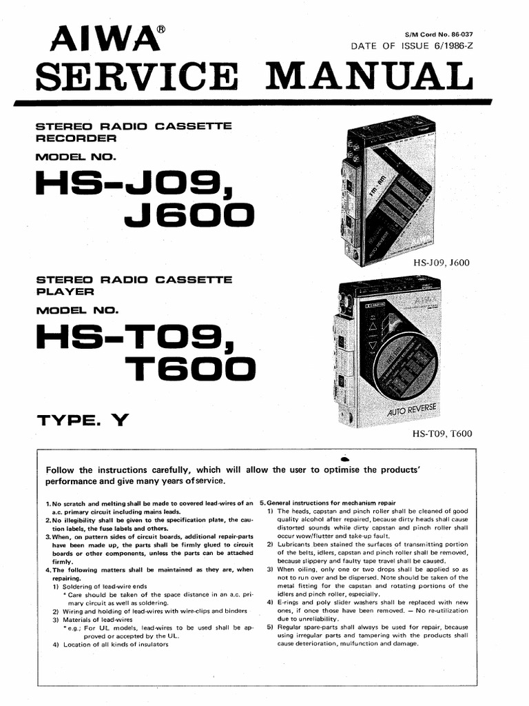 Aiwa hs-j09 j600 t09 t600 SM | PDF