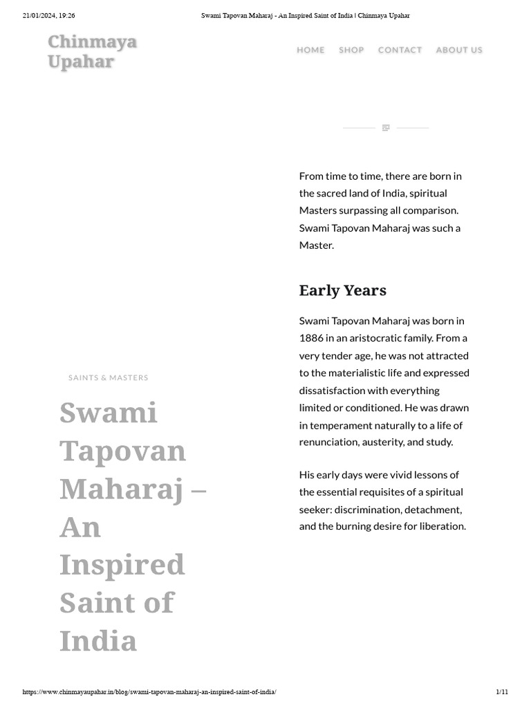 Swami Tapovan Maharaj: A Spiritual Legacy | PDF | Hindu Philosophy ...
