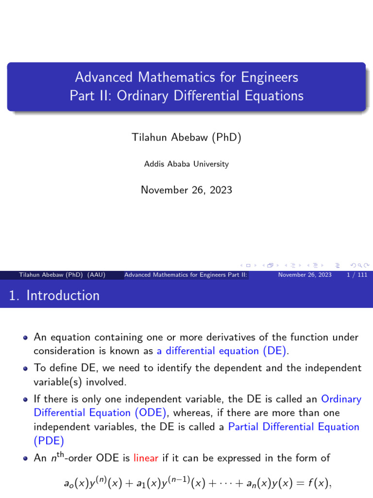 Part II - ODE | PDF | Ordinary Differential Equation | Differential Equations