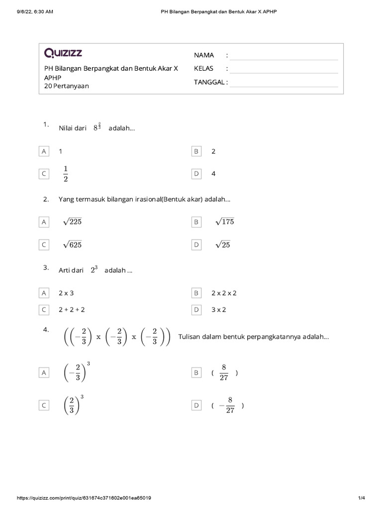 PH Bilangan Berpangkat Dan Bentuk Akar | PDF