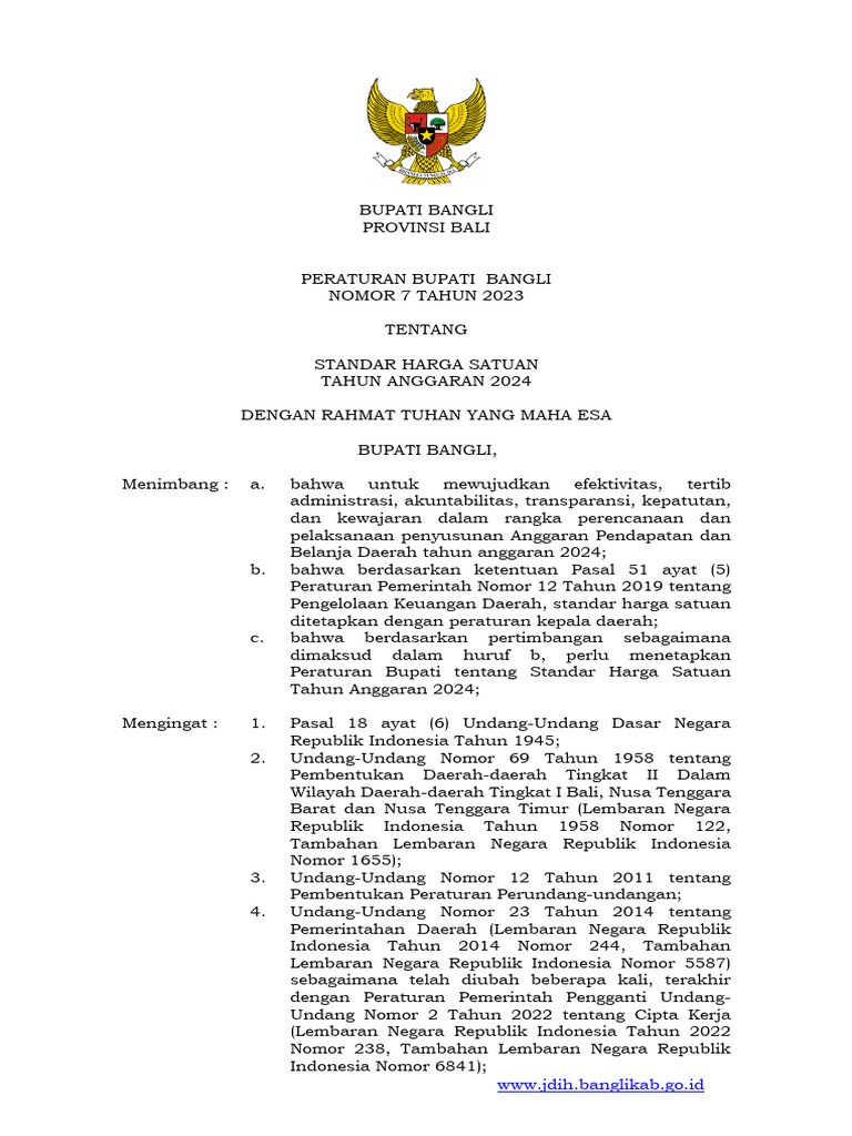 Perbup Nomor 7 Tahun 2023 | PDF | Pengelolaan Keuangan & Uang