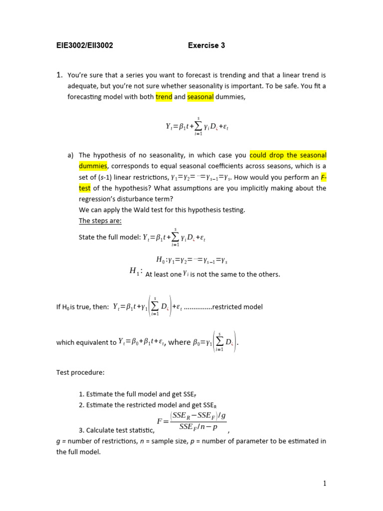 F-Test for Seasonal Dummies in Forecasting | PDF