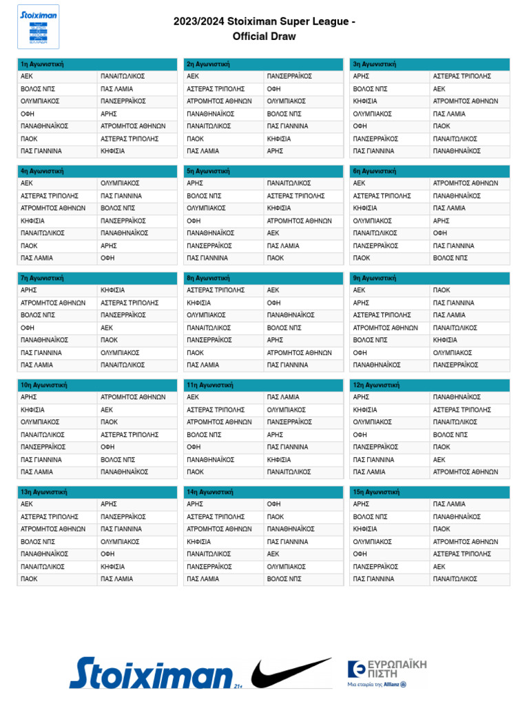 171816 - Κλήρωση Stoiximan Super League 2023-24 | PDF