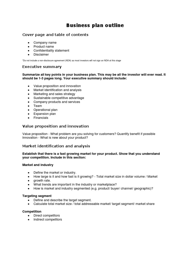Business Plan Outline | PDF | Strategic Management | Discounted Cash Flow