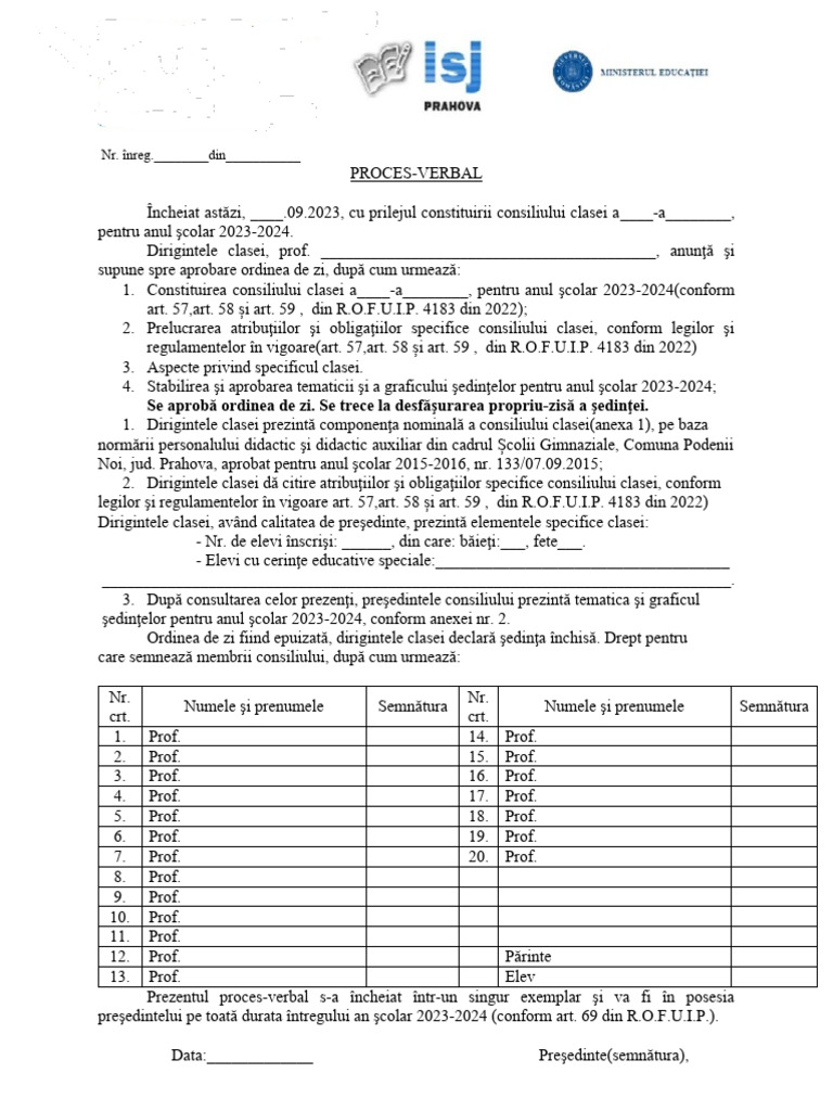Constituire Consiliul Clasei 2023-2024 | PDF