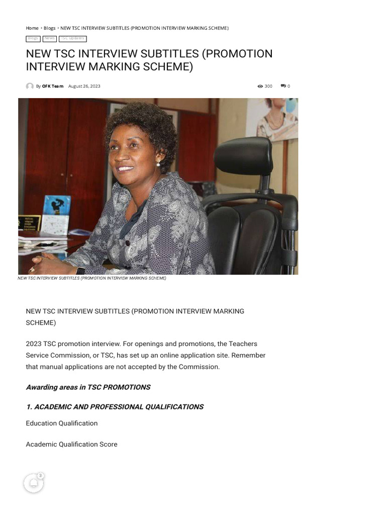 New TSC Interview Subtitles (Promotion Interview Marking Scheme) | PDF | Diploma | Teachers